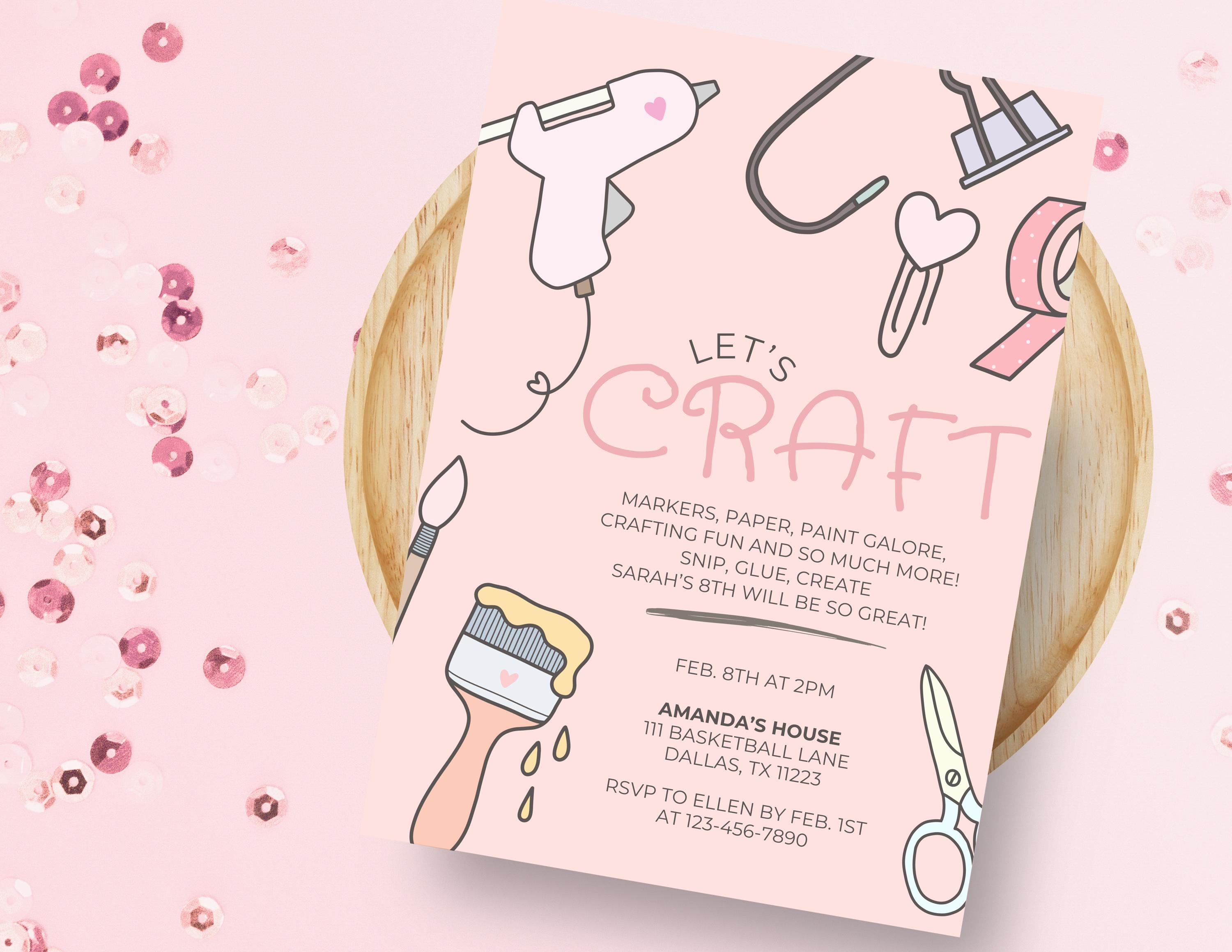 Girls Craft Party Invitation, Editable Arts and Crafts Birthday Invite ...