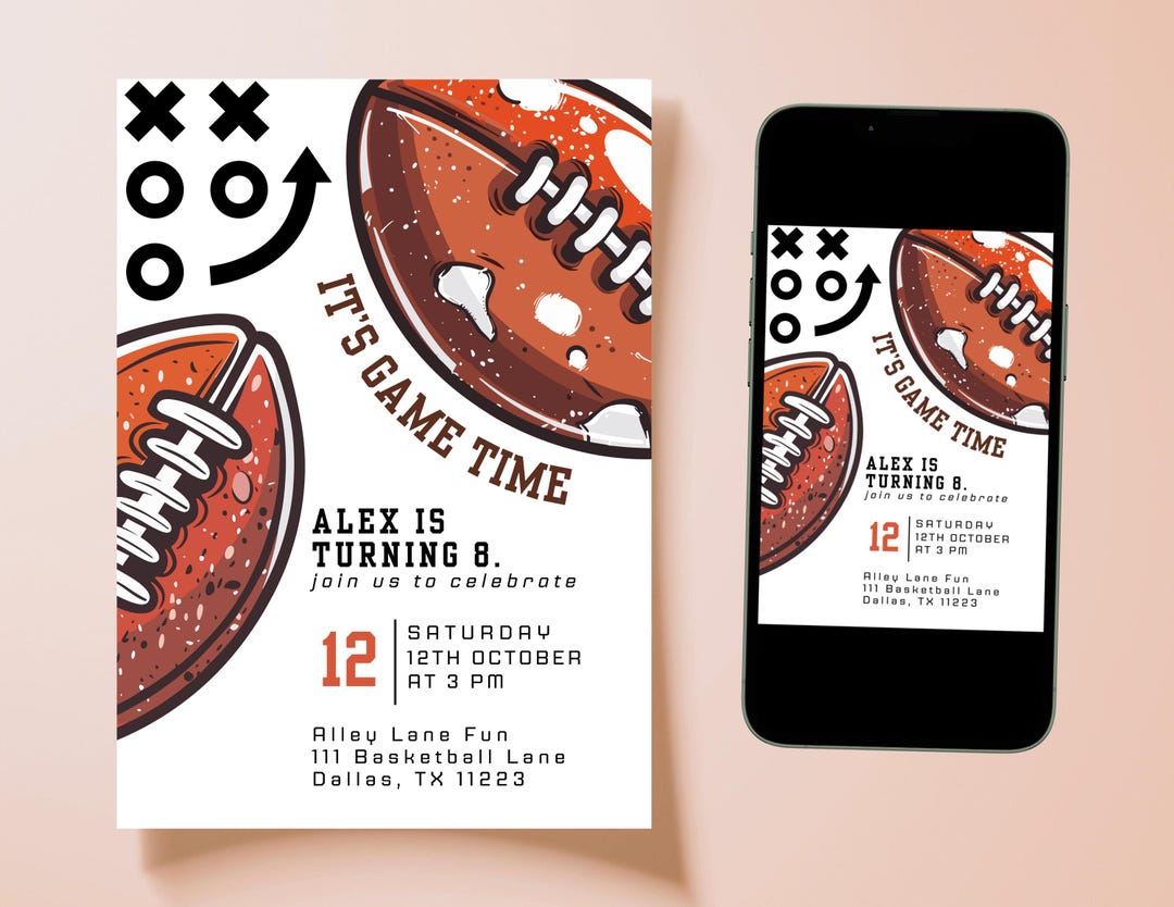 Editable Football Birthday Invitation | Game Time Sports Party Canva ...