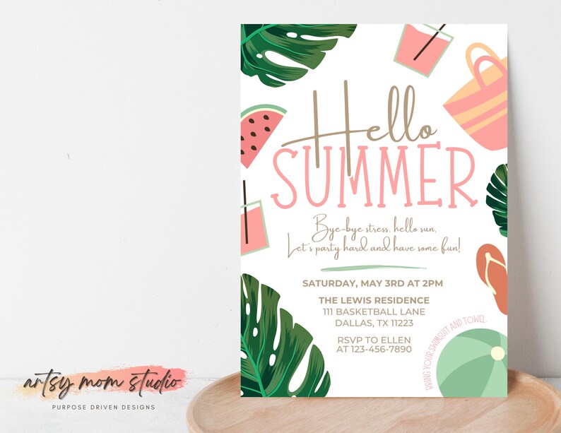 EDITABLE Hello Summer Theme Invitation, Print or Text Invite, Hello ...