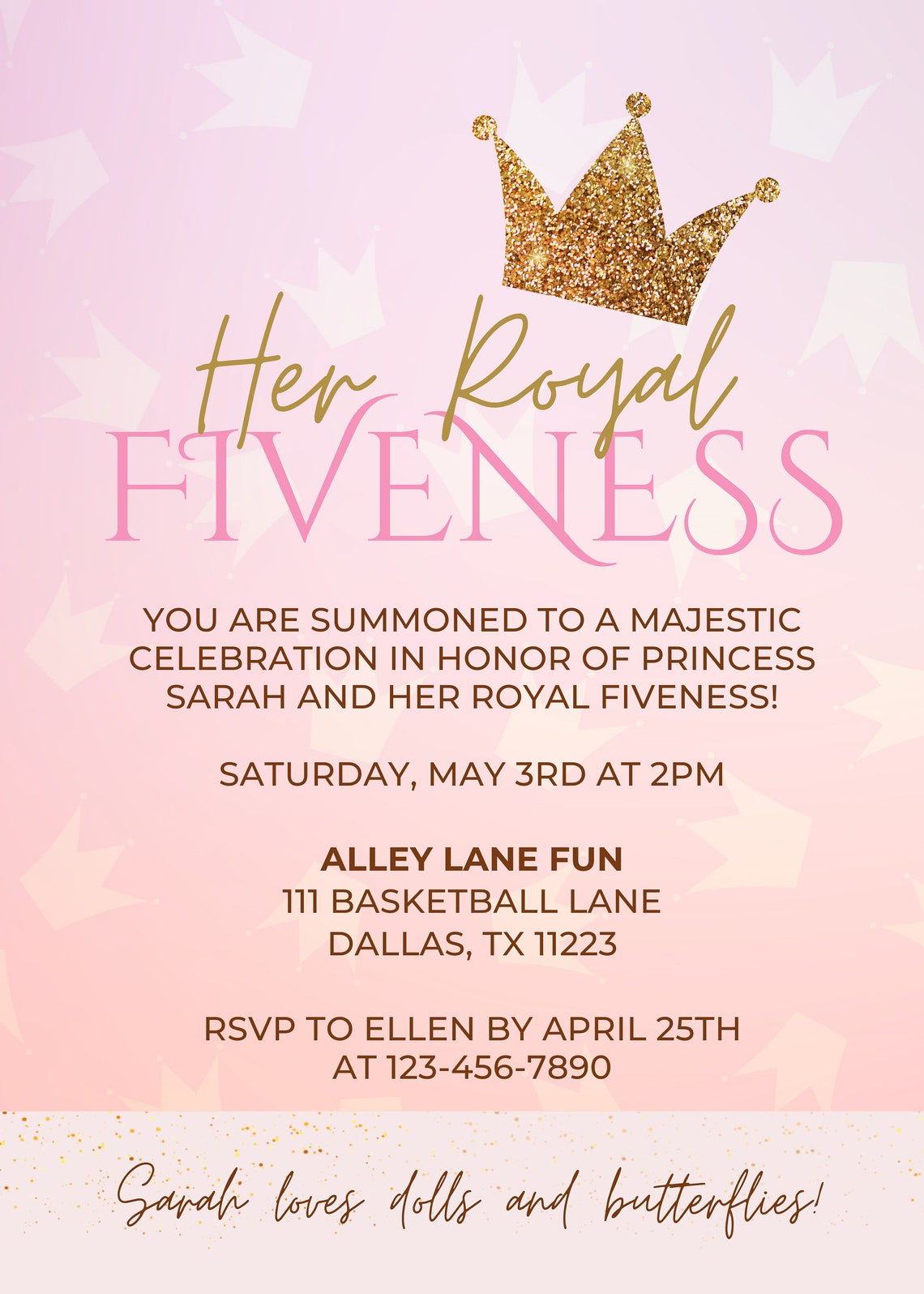 Her Royal FIVENESS Invitation, Royal Fiveness Birthday Invitation ...