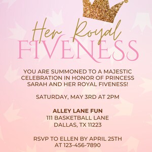 Her Royal FIVENESS Invitation, Royal Fiveness Birthday Invitation ...