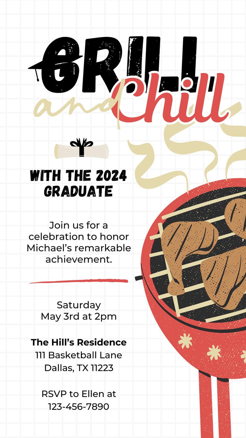 Grill and Chill Graduation Party Invitation, BBQ Grad Party Invitation ...
