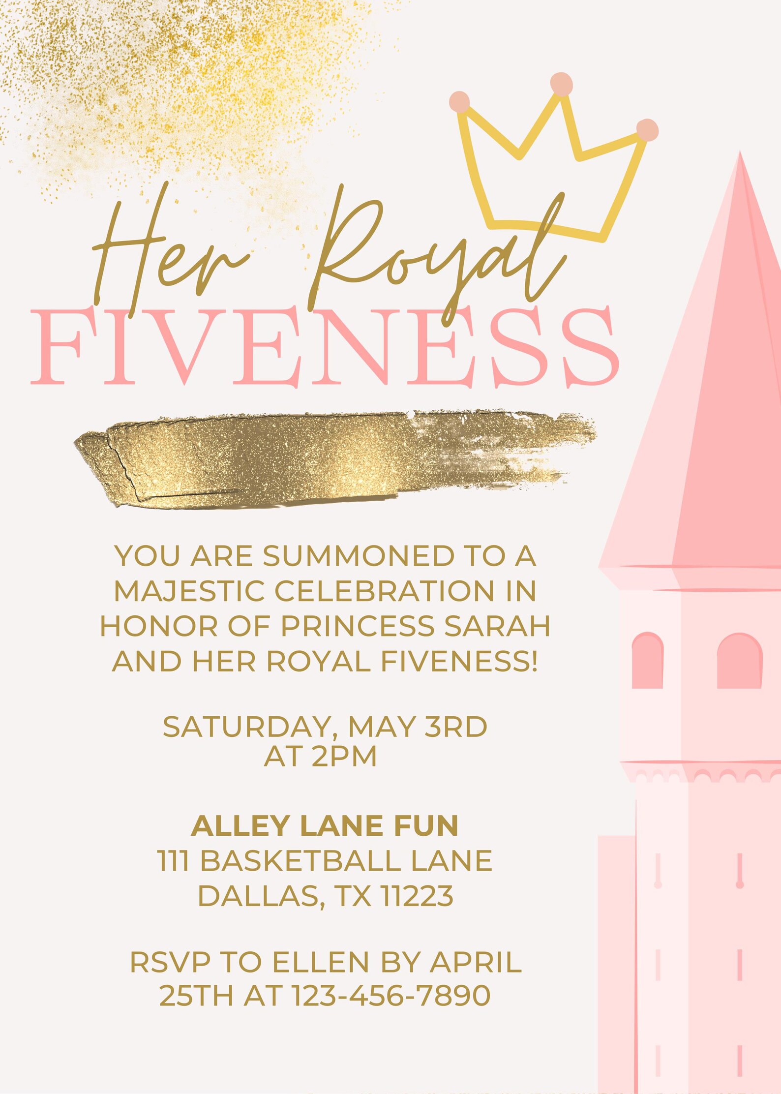 Princess 5th Birthday Invitation | Her Royal Fiveness Editable Canva ...