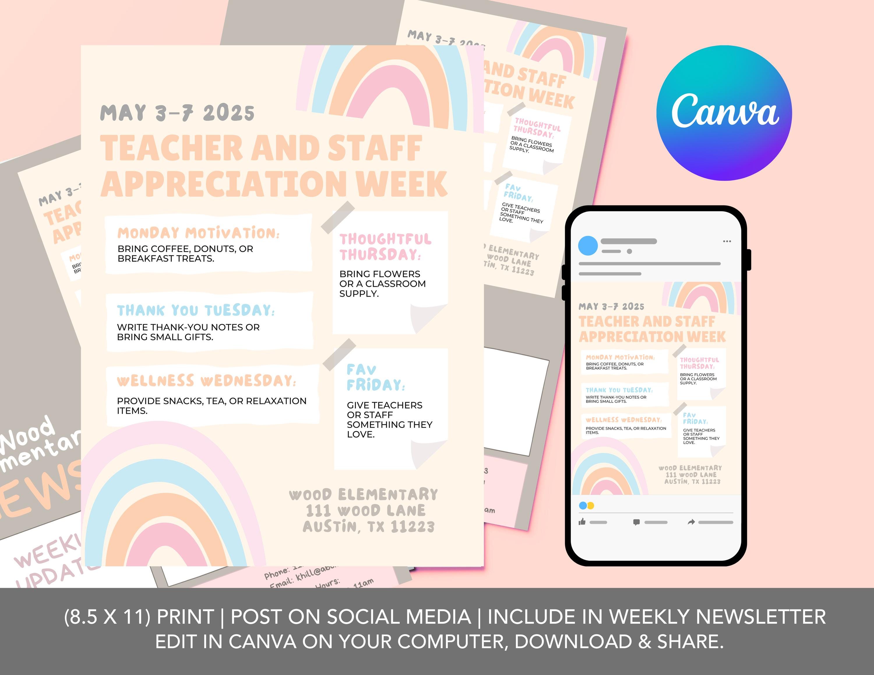 Editable Teacher Appreciation Week Itinerary Poster | Pastel Printable ...