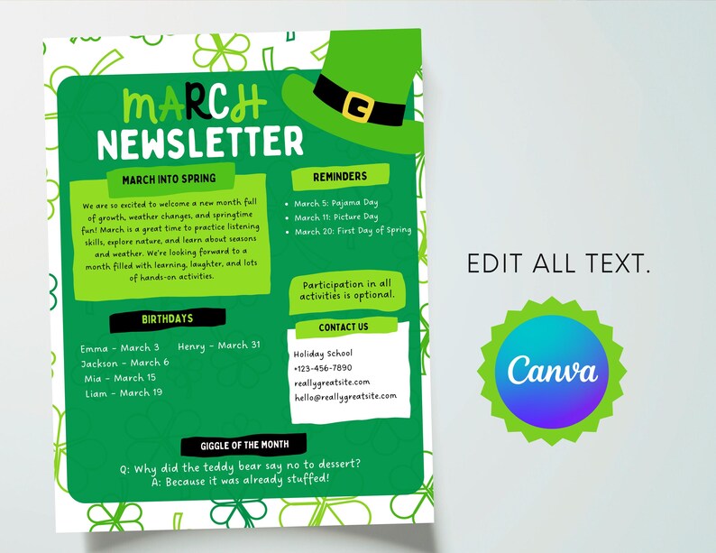 March Classroom Newsletter Template | Teacher Newsletter | St Patrick's ...