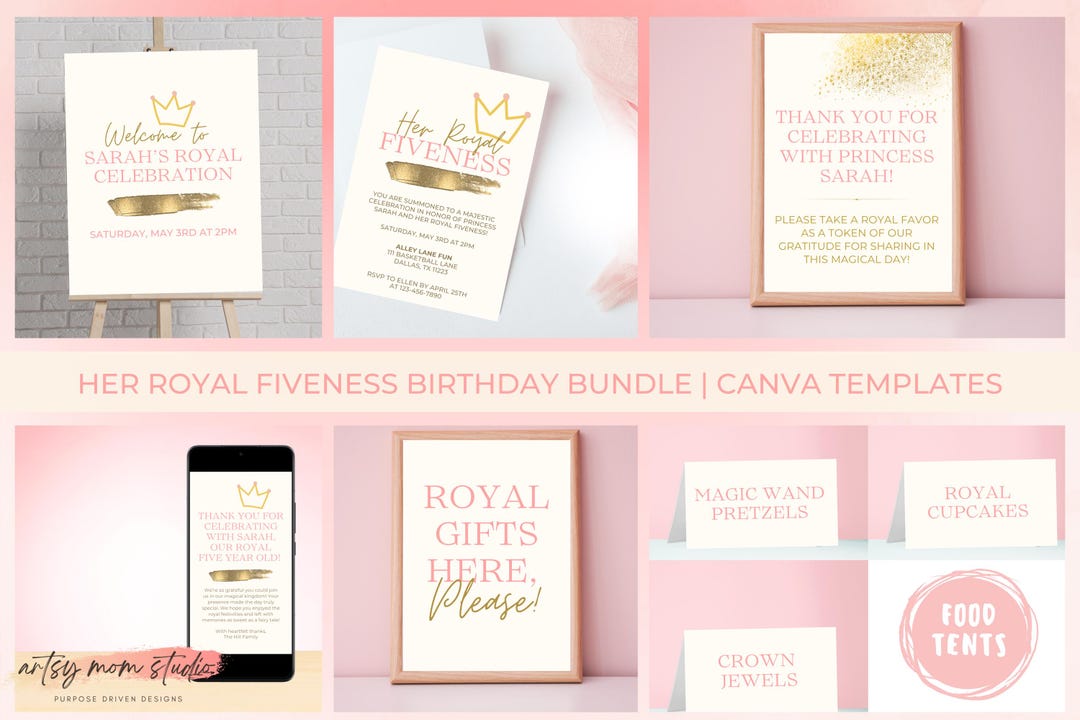 Royal Fiveness Birthday Invitation Bundle: Pink Princess Party ...
