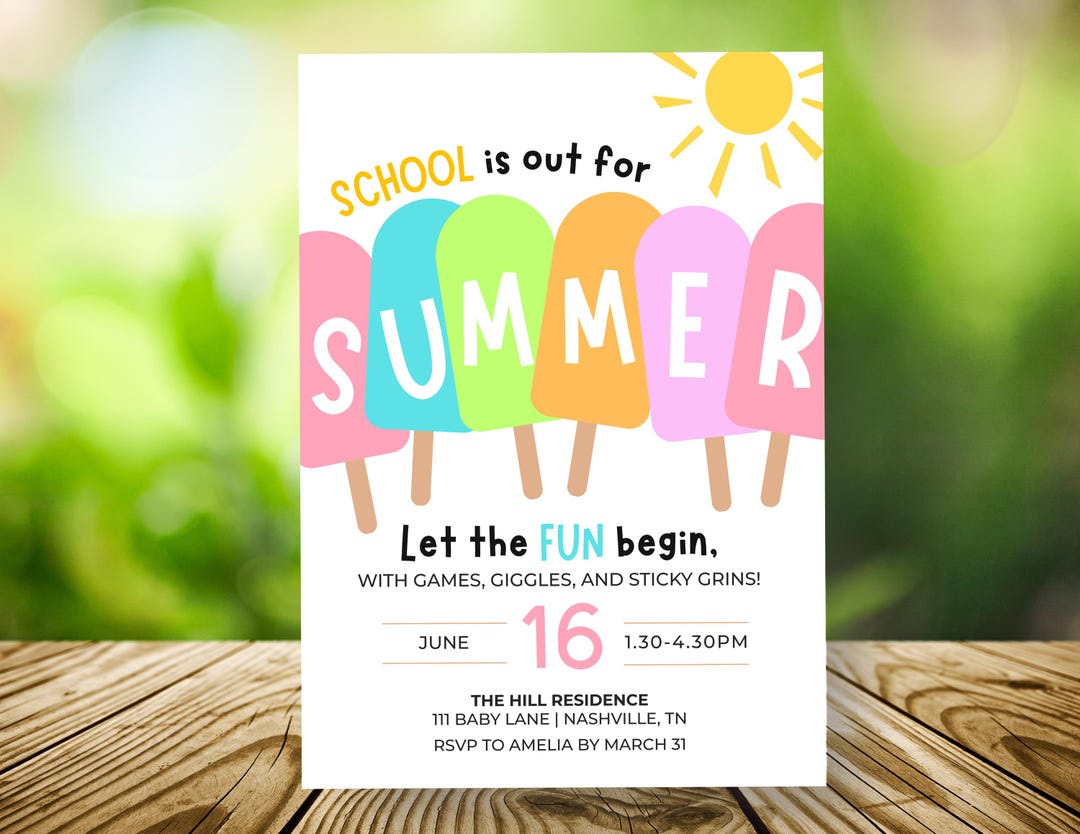 Goodbye School Hello Summer Invitation | End of School Party Invite ...