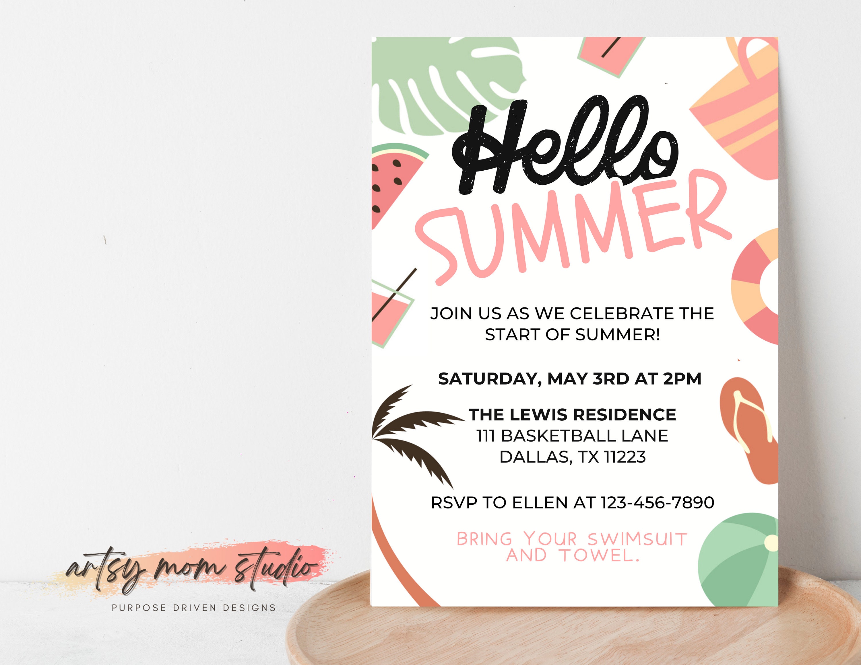 EDITABLE Hello Summer Theme Invitation, Print or Text Invite, Hello ...