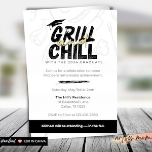 Grill and Chill Graduation Party Invitation, BBQ Grad Party Invitation ...
