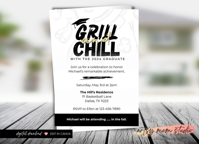 Grill and Chill Graduation Party Invitation, BBQ Grad Party Invitation ...