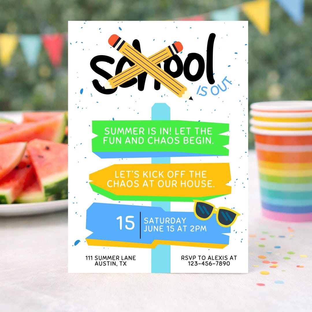 Goodbye School Hello Summer Invitation | End of School Party Invite ...