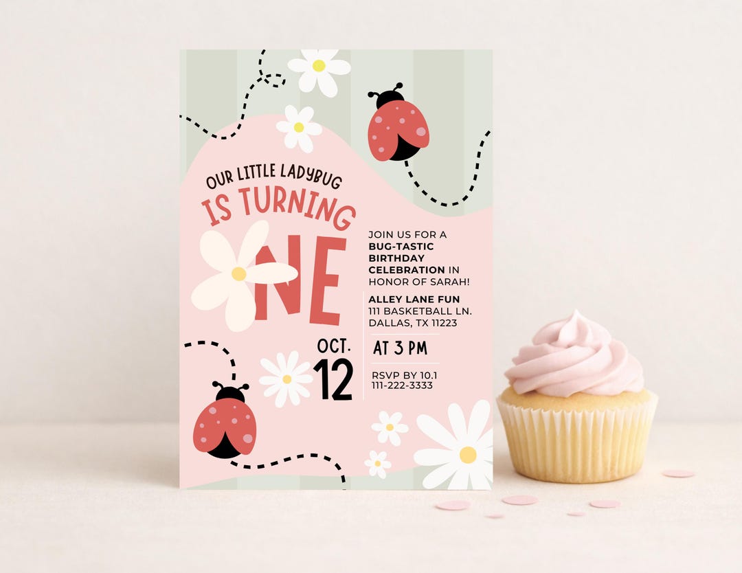 Ladybug First Birthday Invitation | Girl 1st Birthday Invite | Editable ...