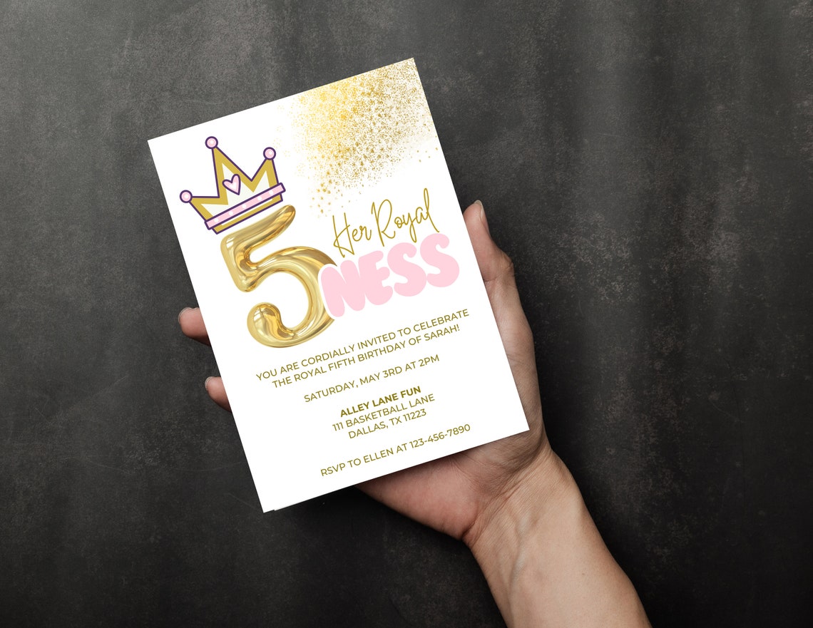Her Royal FIVENESS Invitation, Royal Fiveness Birthday Invitation ...