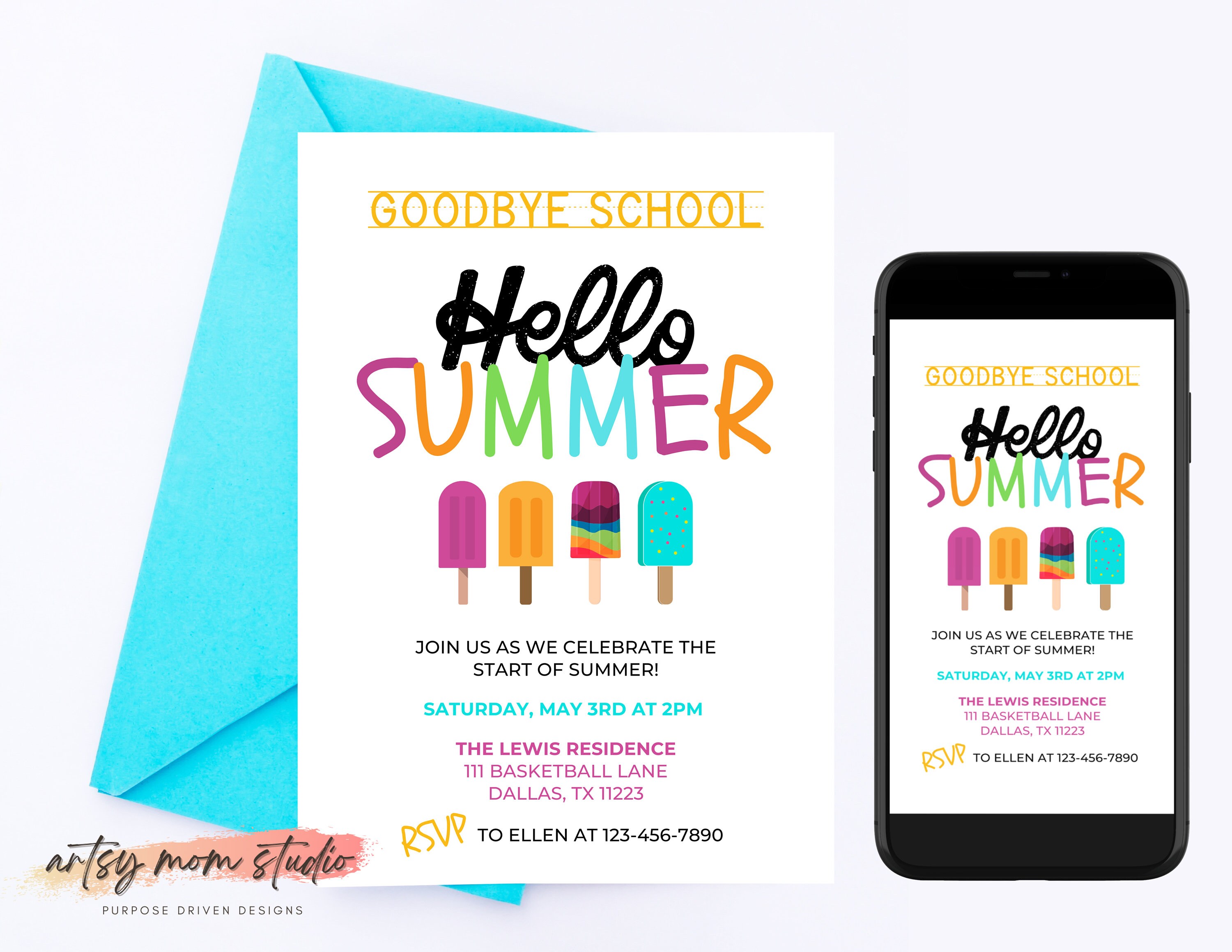 EDITABLE End of School Party Invitation, Hello Summer, Goodbye Schools ...