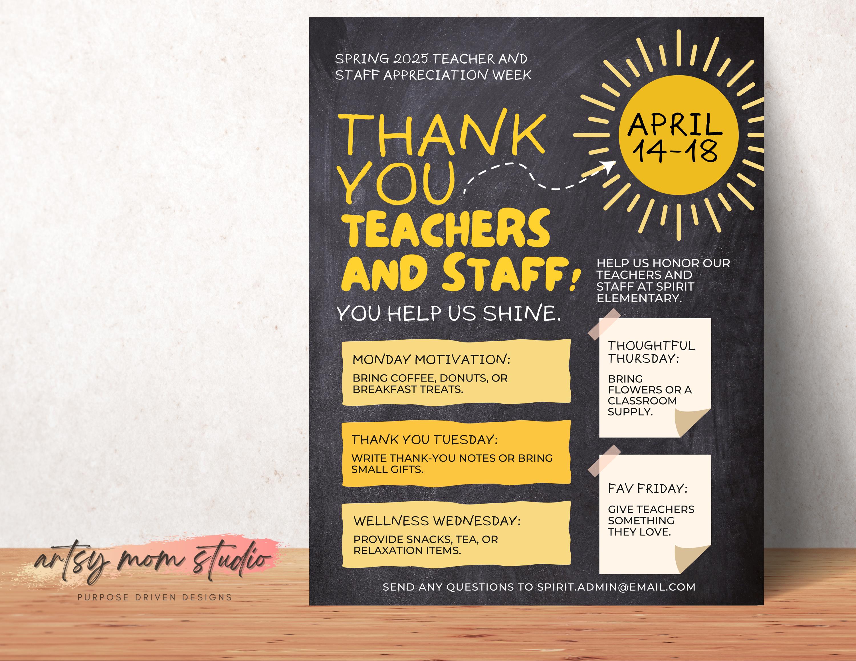 Editable Teacher Appreciation Week Itinerary Flyer (digital Download ...