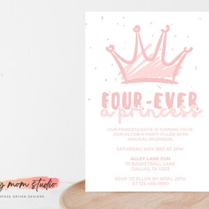 Castle 4th Birthday Invitation Editable, Four Ever Little Princess ...