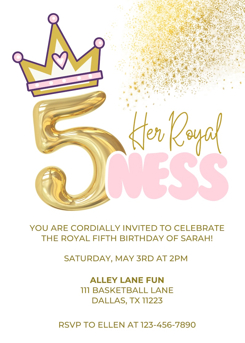 Her Royal FIVENESS Invitation, Royal Fiveness Birthday Invitation ...