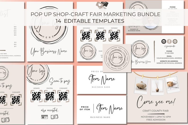 Craft Fair Marketing Bundle | 14 Neutral Editable Vendor Templates for ...