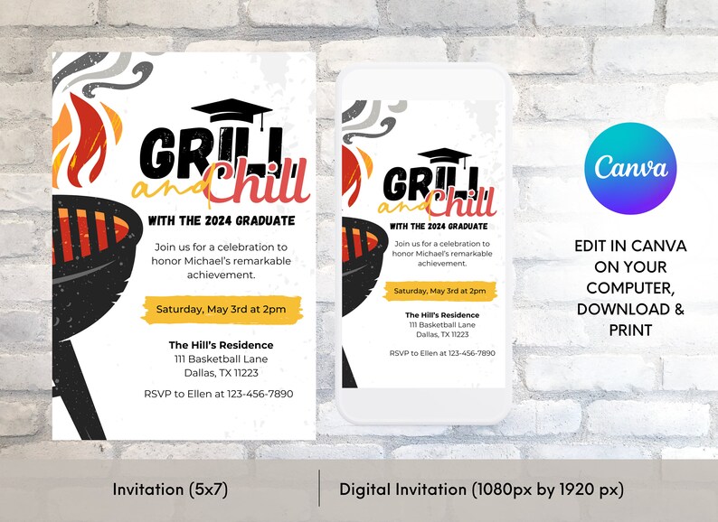 Grill and Chill Graduation Party Invitation, BBQ Grad Party Invitation ...