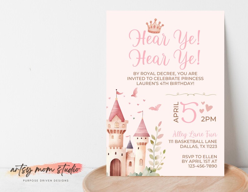 Princess Castle Birthday Invitation, Pink Princess Birthday Party Evite ...