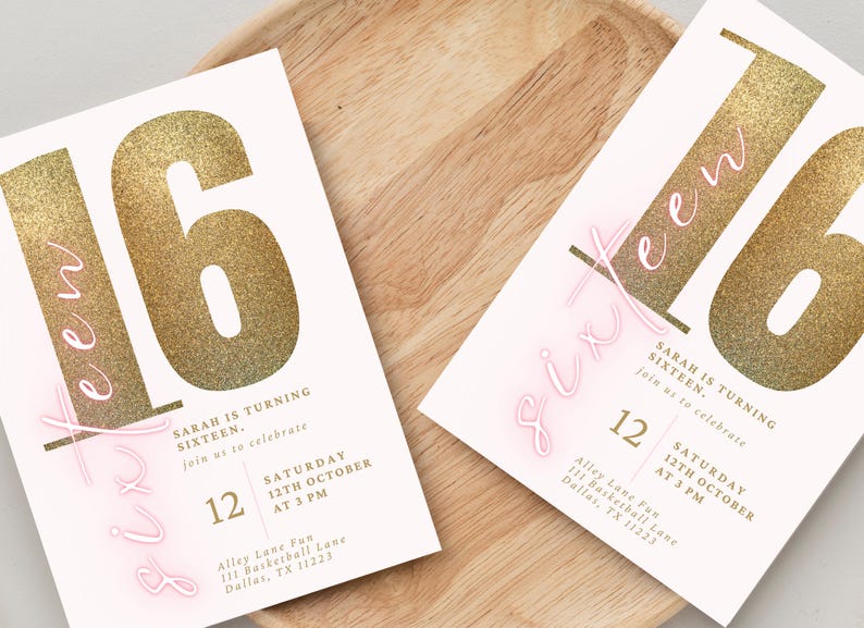 Pink & Gold Sweet 16 Invitation | Teen Girl Sixteenth Birthday Invite ...