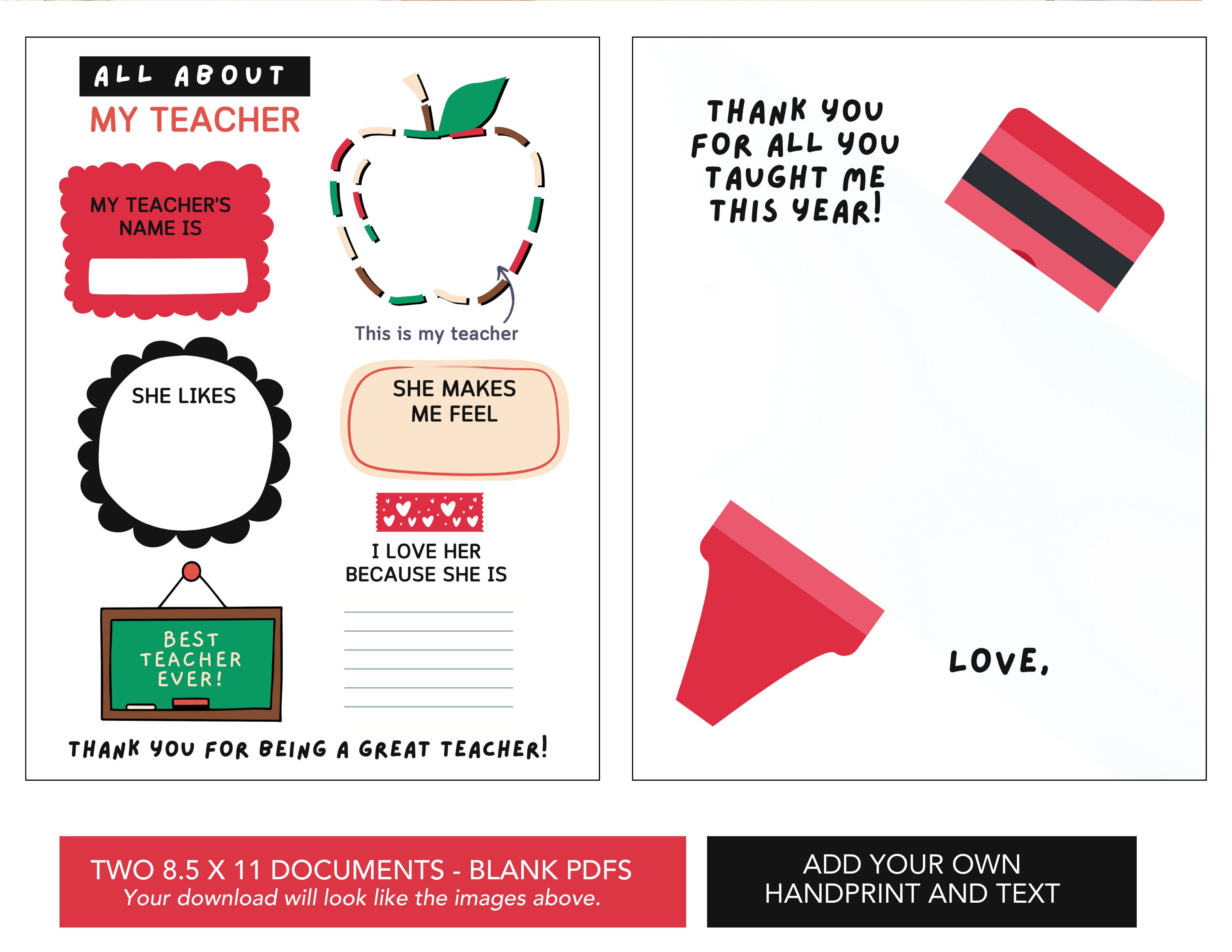 Teacher Appreciation Gift | Fill-in-the-blank Printable | Thank You ...