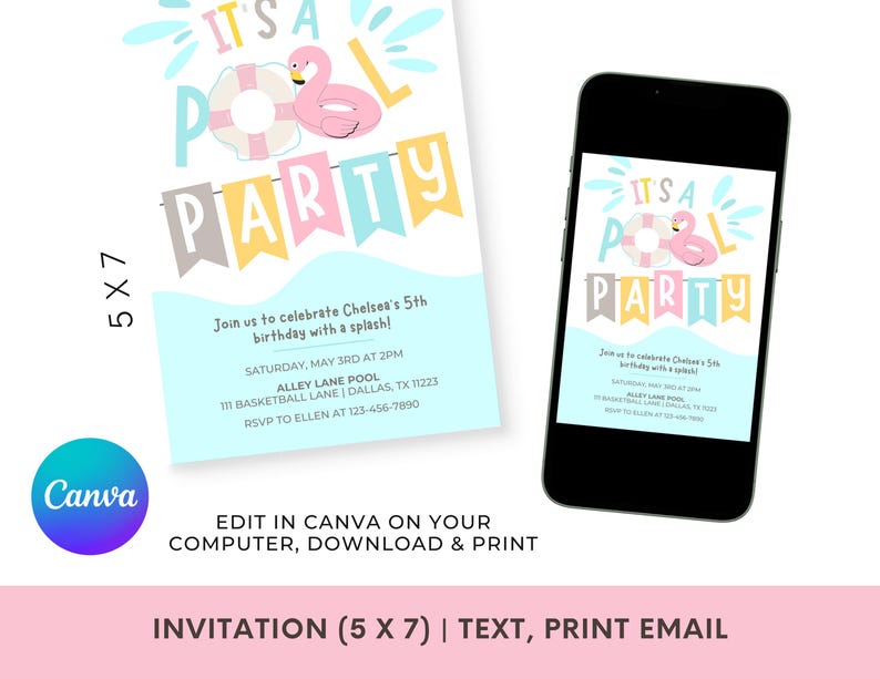 Pool Party Birthday Invitation | Pastel Girl Summer Birthday Invite ...