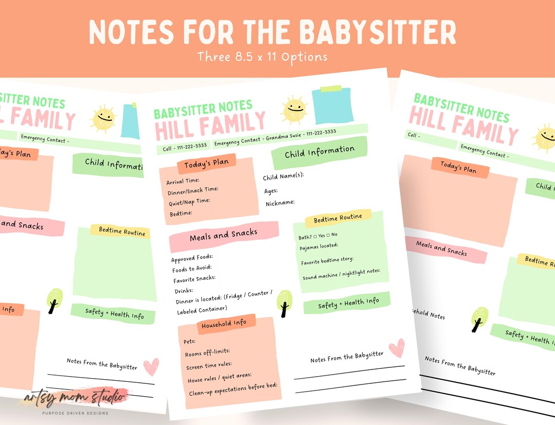 Editable Babysitter Information Sheet | Printable Babysitter Planner ...