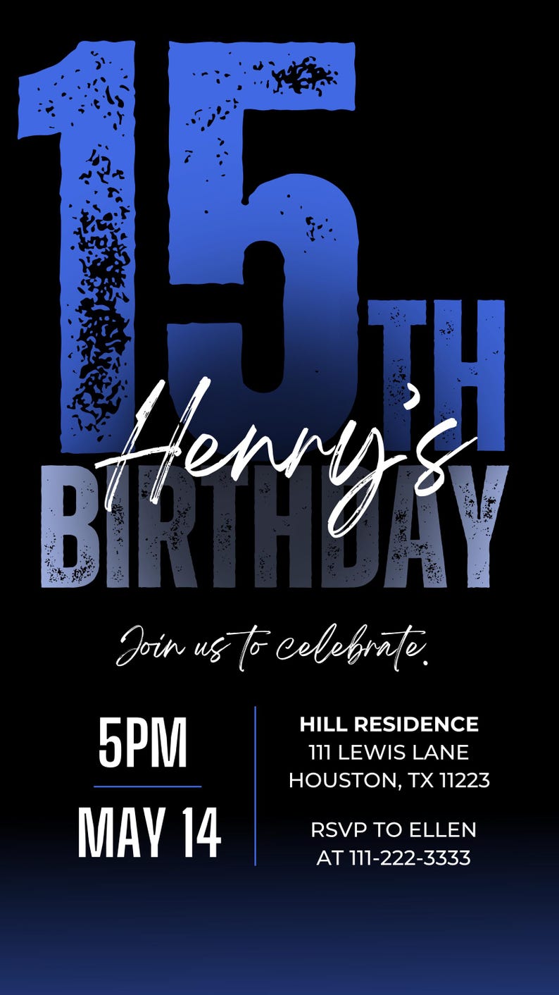 Editable Teen Boy Birthday Invitation | 15th Birthday Party | Fifteenth ...