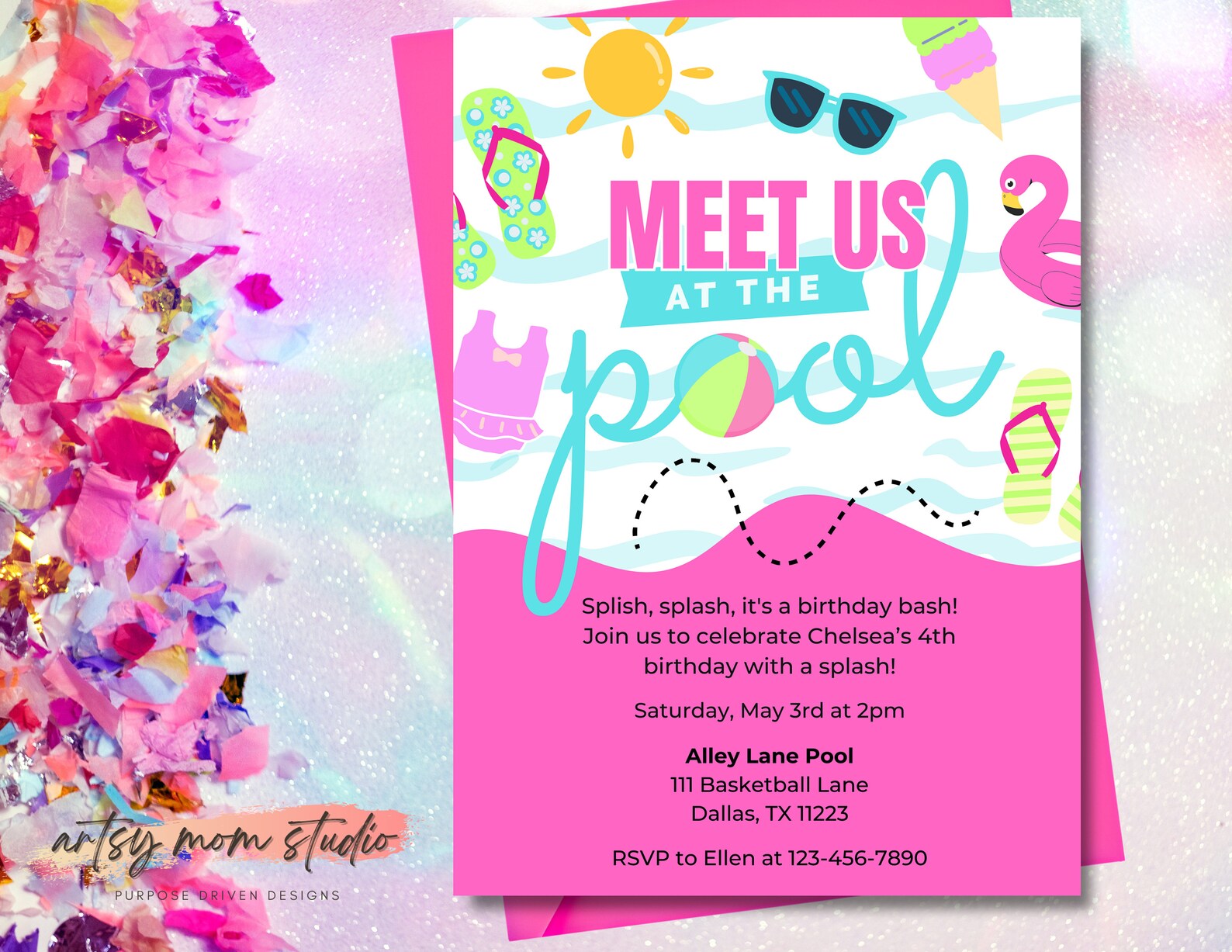 Editable Pool Party Invitation Template Splish Splash Girly Pool Party ...