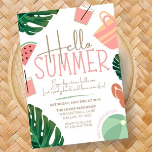 EDITABLE Hello Summer Theme Invitation, Print or Text Invite, Hello ...
