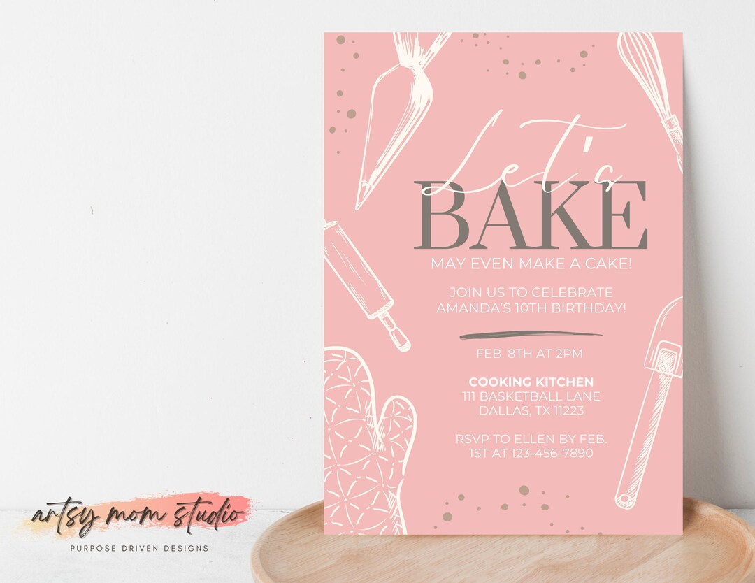 Baking Birthday Invitation Template | Pink Cooking Party Invite Cakes ...