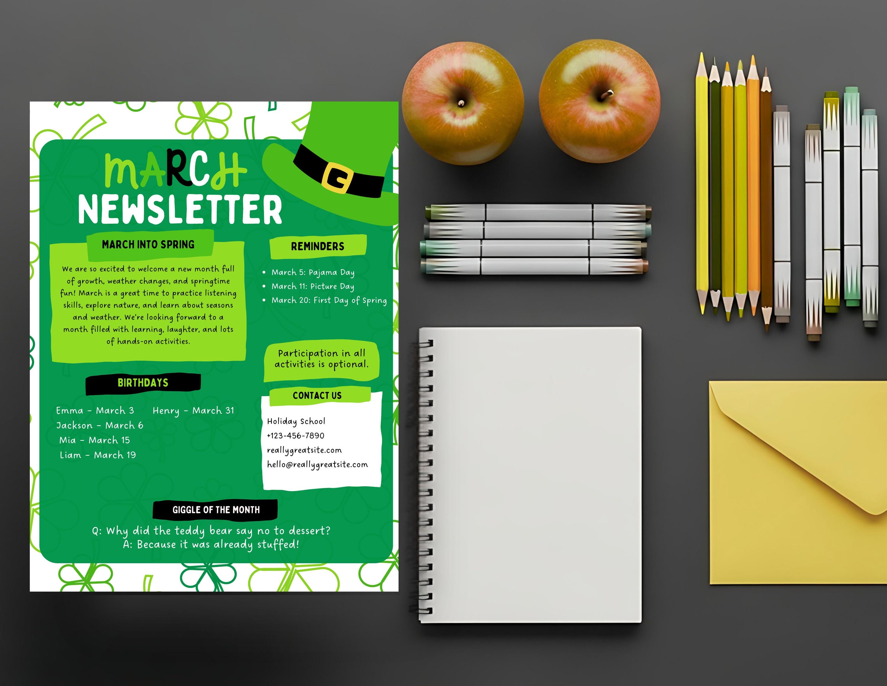 March Classroom Newsletter Template | Teacher Newsletter | St Patrick's ...
