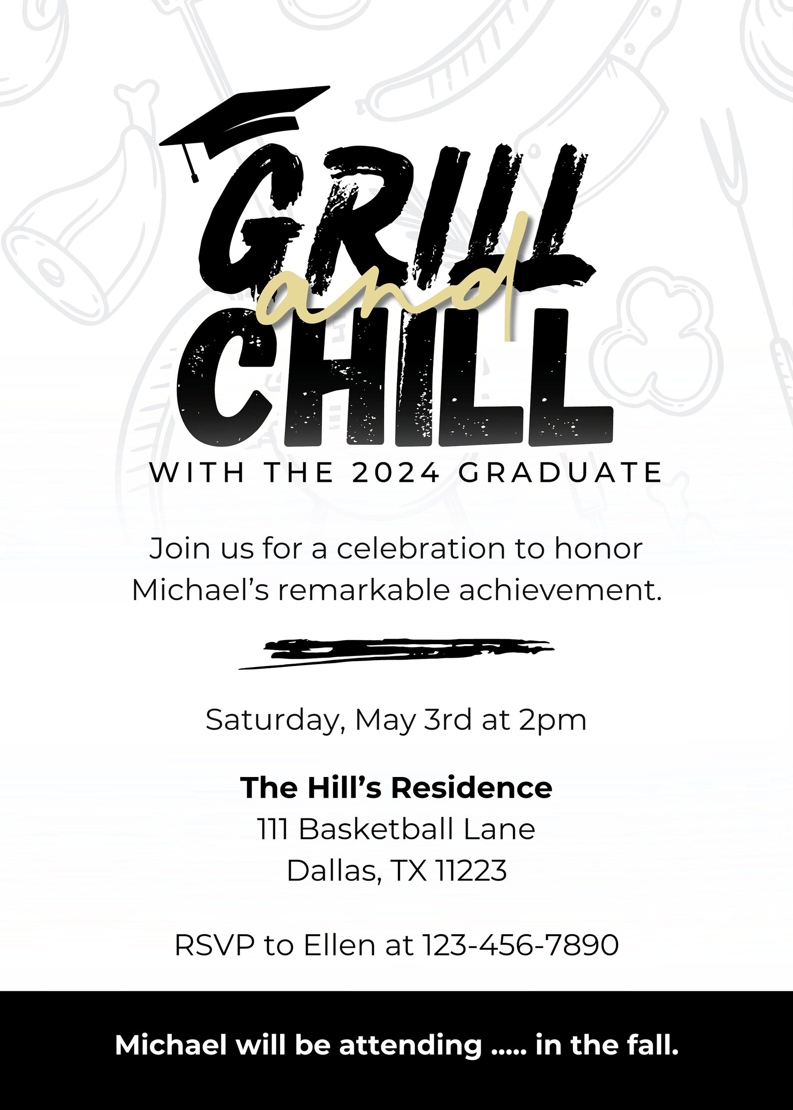 Grill and Chill Graduation Party Invitation, BBQ Grad Party Invitation ...