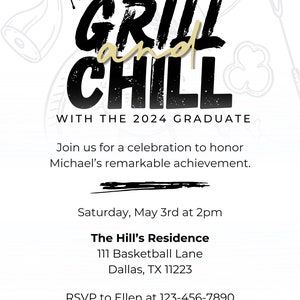 Grill and Chill Graduation Party Invitation, BBQ Grad Party Invitation ...
