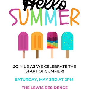 EDITABLE End of School Party Invitation, Hello Summer, Goodbye Schools ...