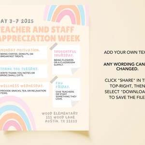 Editable Teacher Appreciation Week Itinerary Poster | Pastel Printable ...