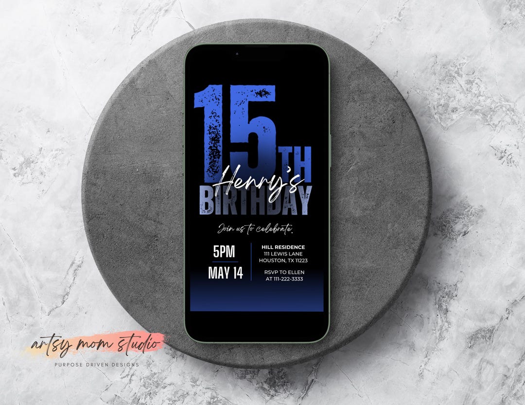 Editable Teen Boy Birthday Invitation | 15th Birthday Party | Fifteenth ...