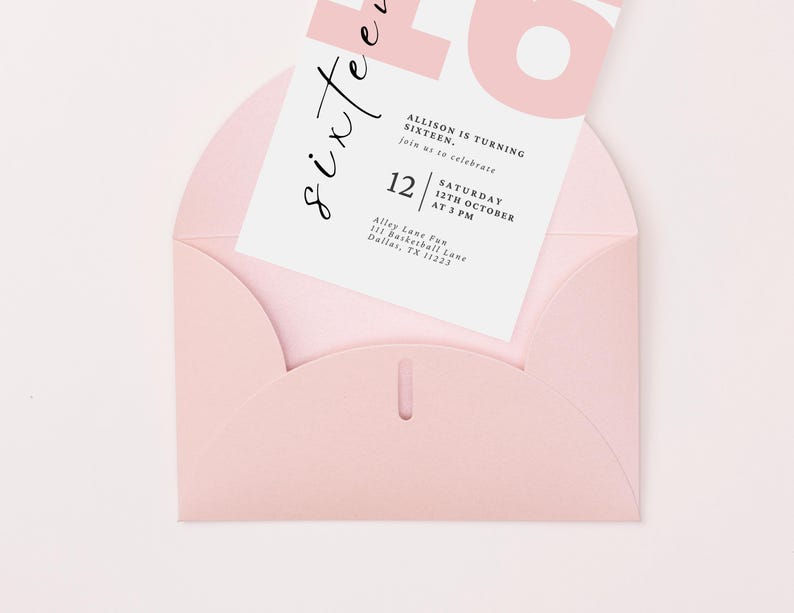 16th Birthday Invitation: Pink Party, Sweet 16 Invite, Sixteenth ...
