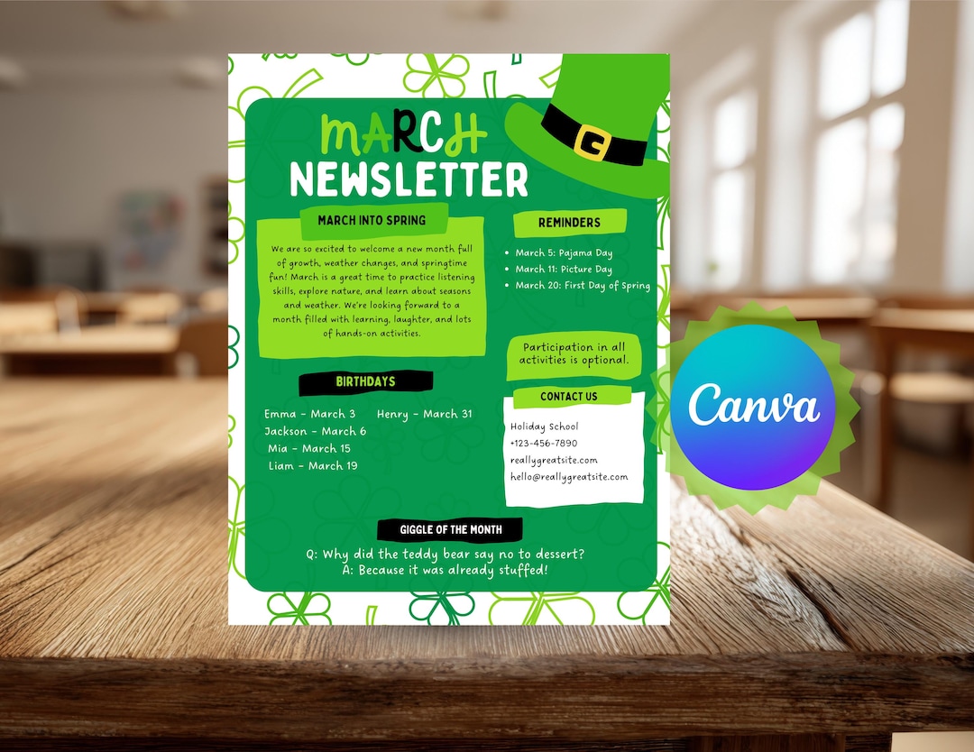 March Classroom Newsletter Template | Teacher Newsletter | St Patrick's ...