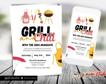 Grill and Chill Graduation Party Invitation, BBQ Grad Party Invitation ...