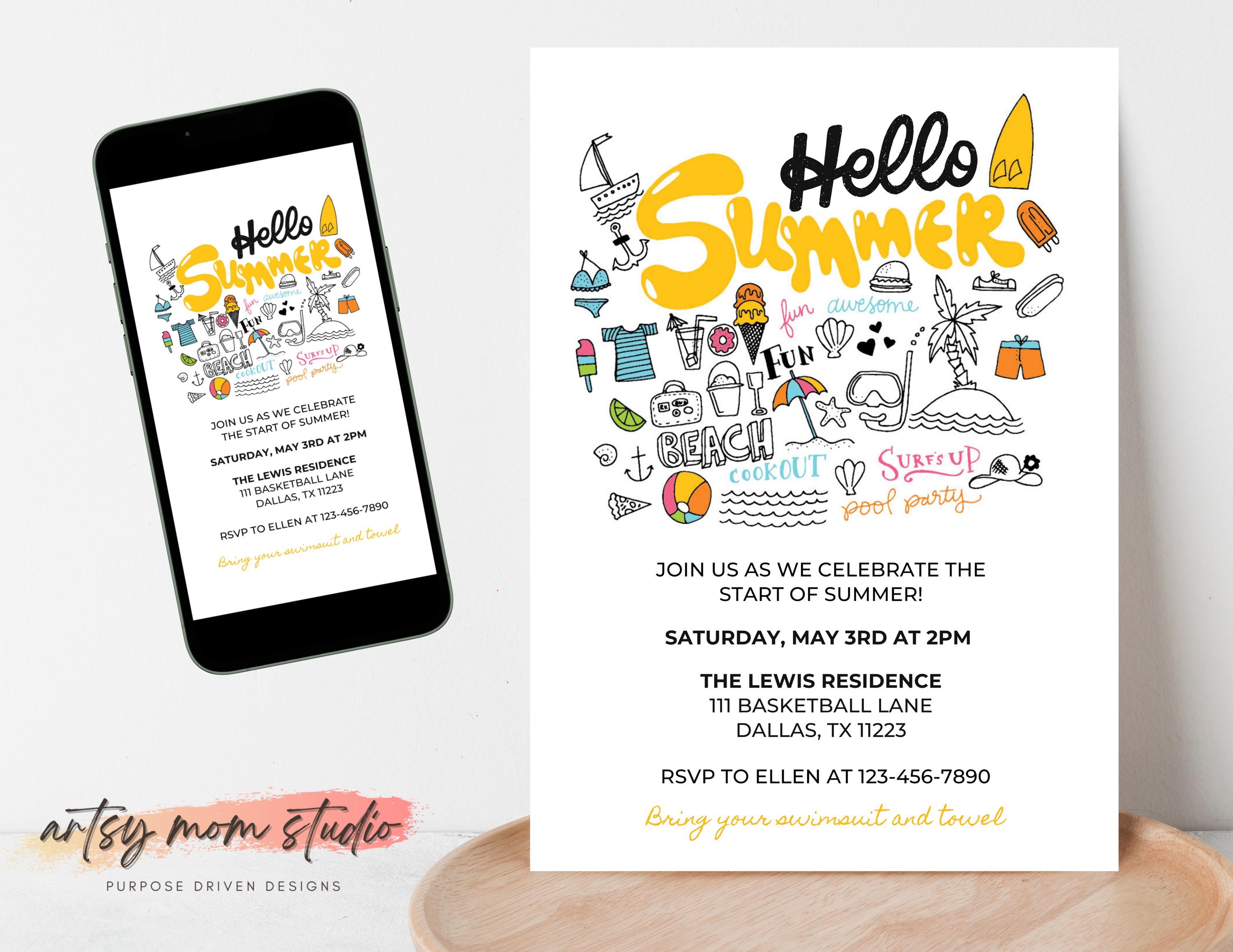 EDITABLE Hello Summer Theme Invitation, Print or Text Invite, Hello ...