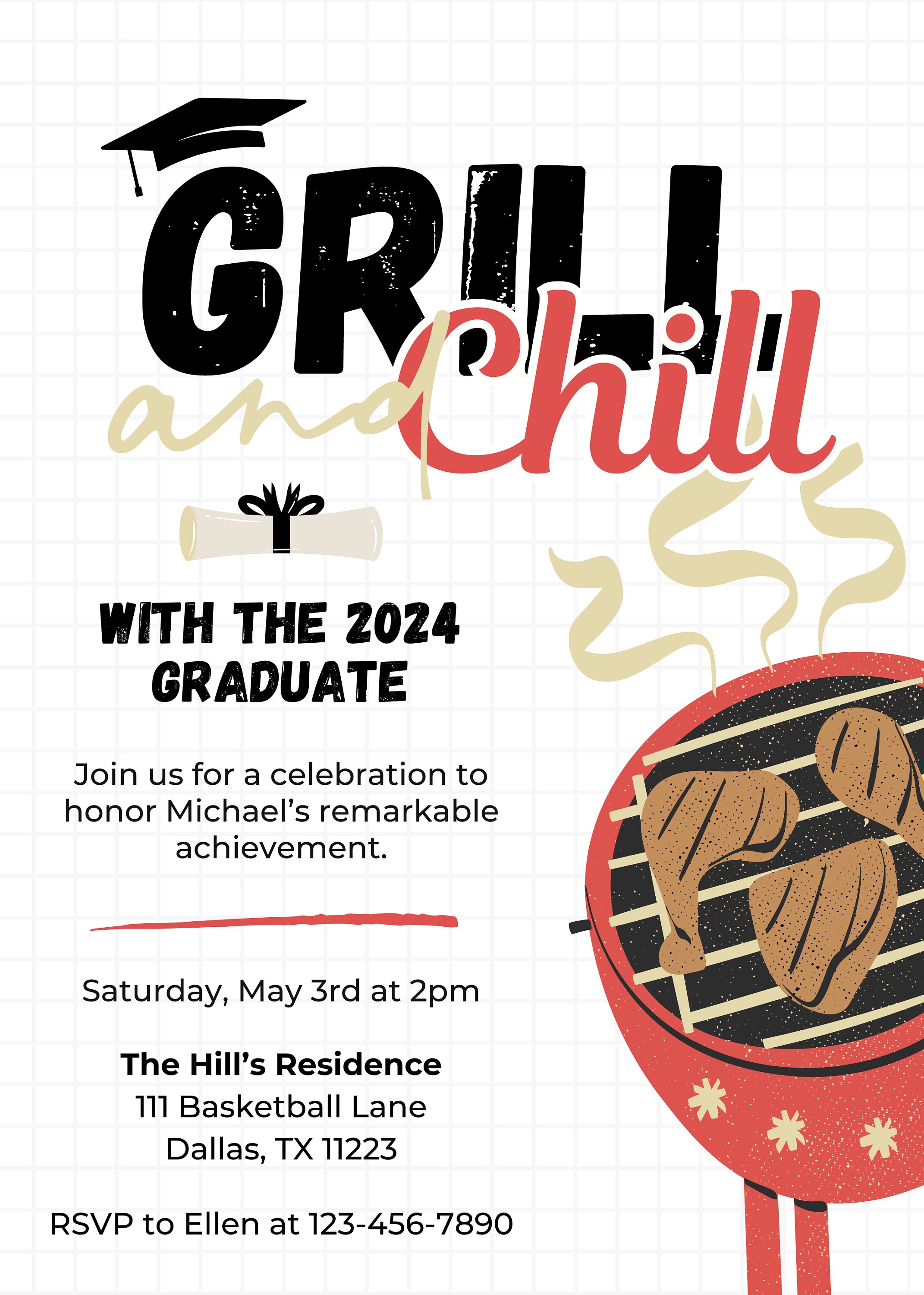 Grill and Chill Graduation Party Invitation, BBQ Grad Party Invitation ...