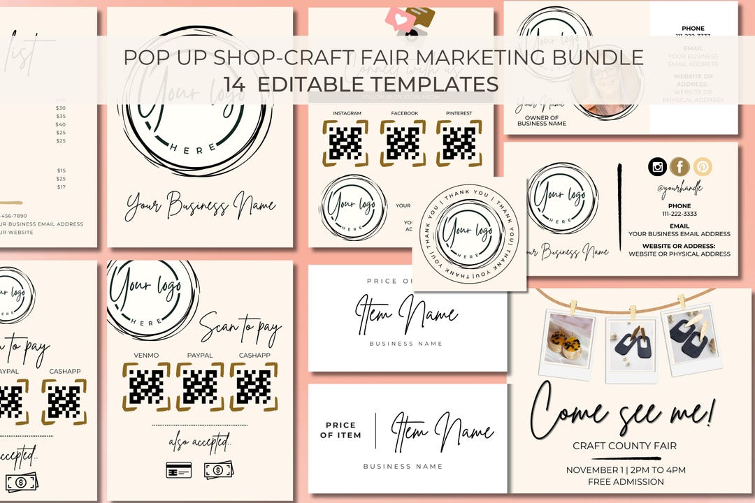 Craft Fair Marketing Bundle | 14 Neutral Editable Vendor Templates for ...