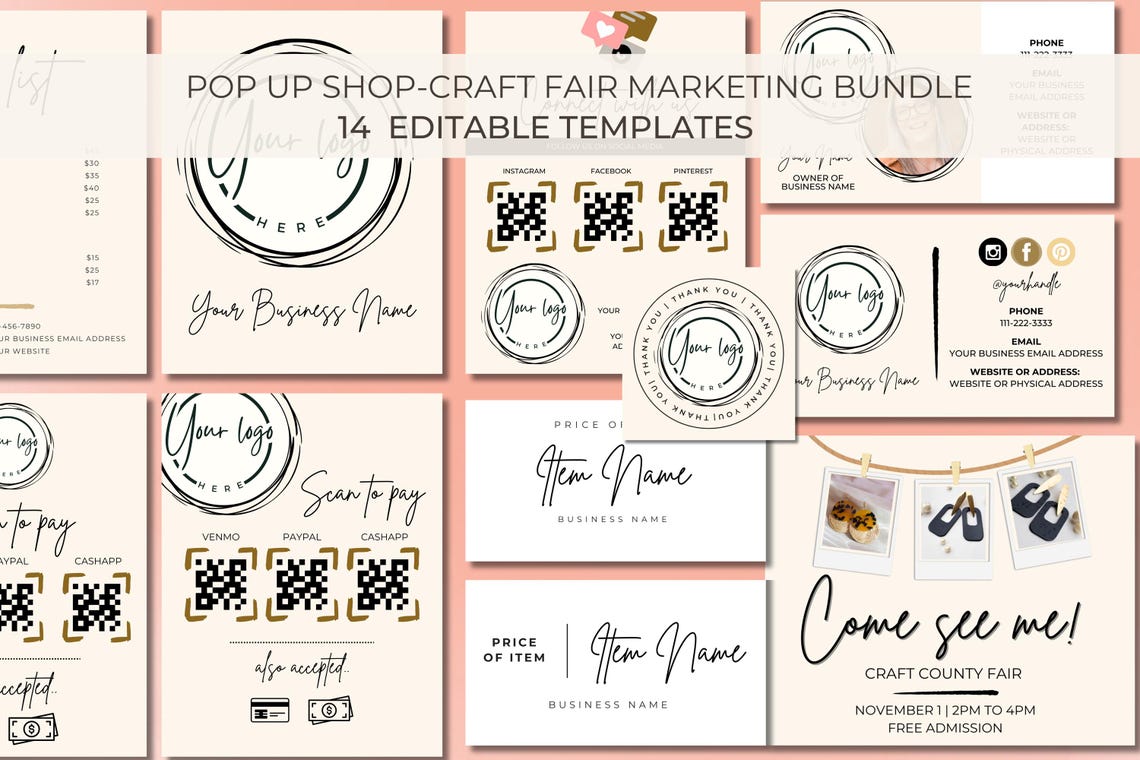 Craft Fair Marketing Bundle | 14 Neutral Editable Vendor Templates for ...