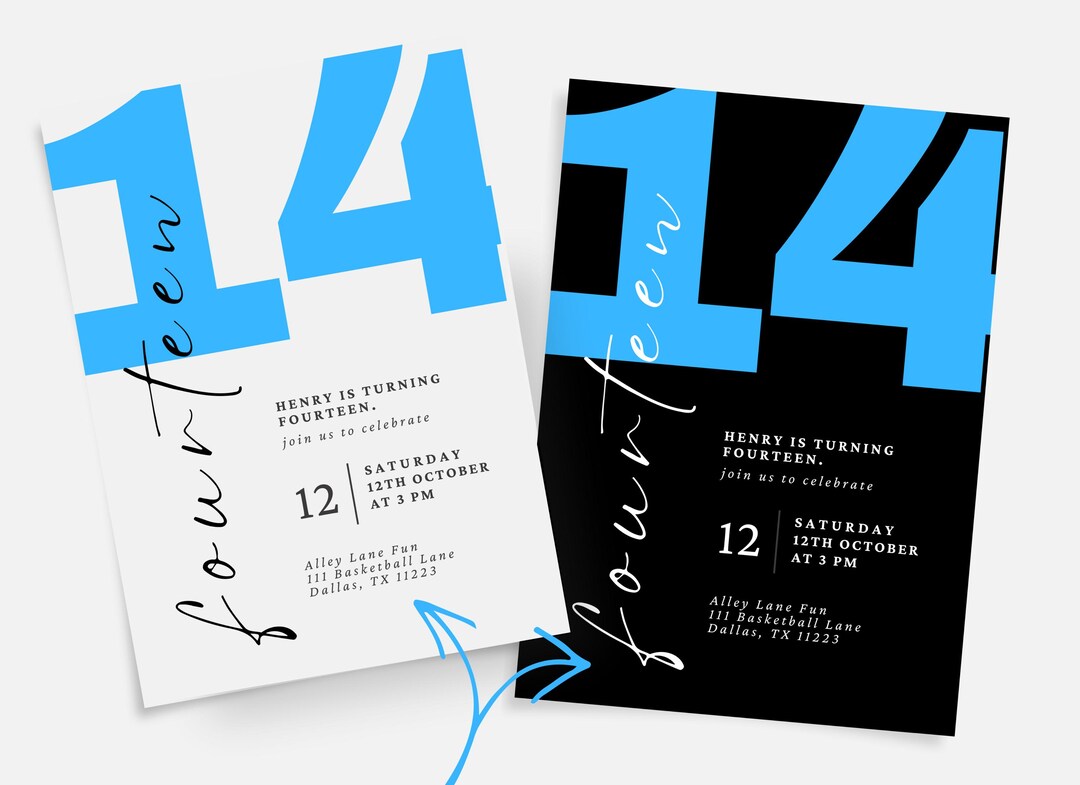 Editable Teen Boy Birthday Invitation | 14th Birthday Party Evite ...