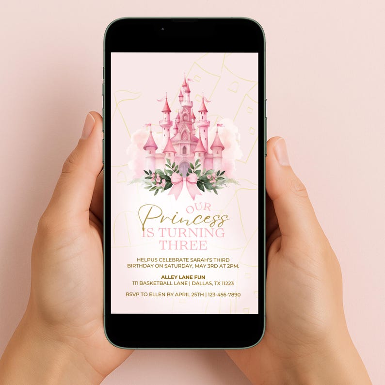 Princess Birthday Digital Invitation | Girl Birthday Party Phone Invite ...