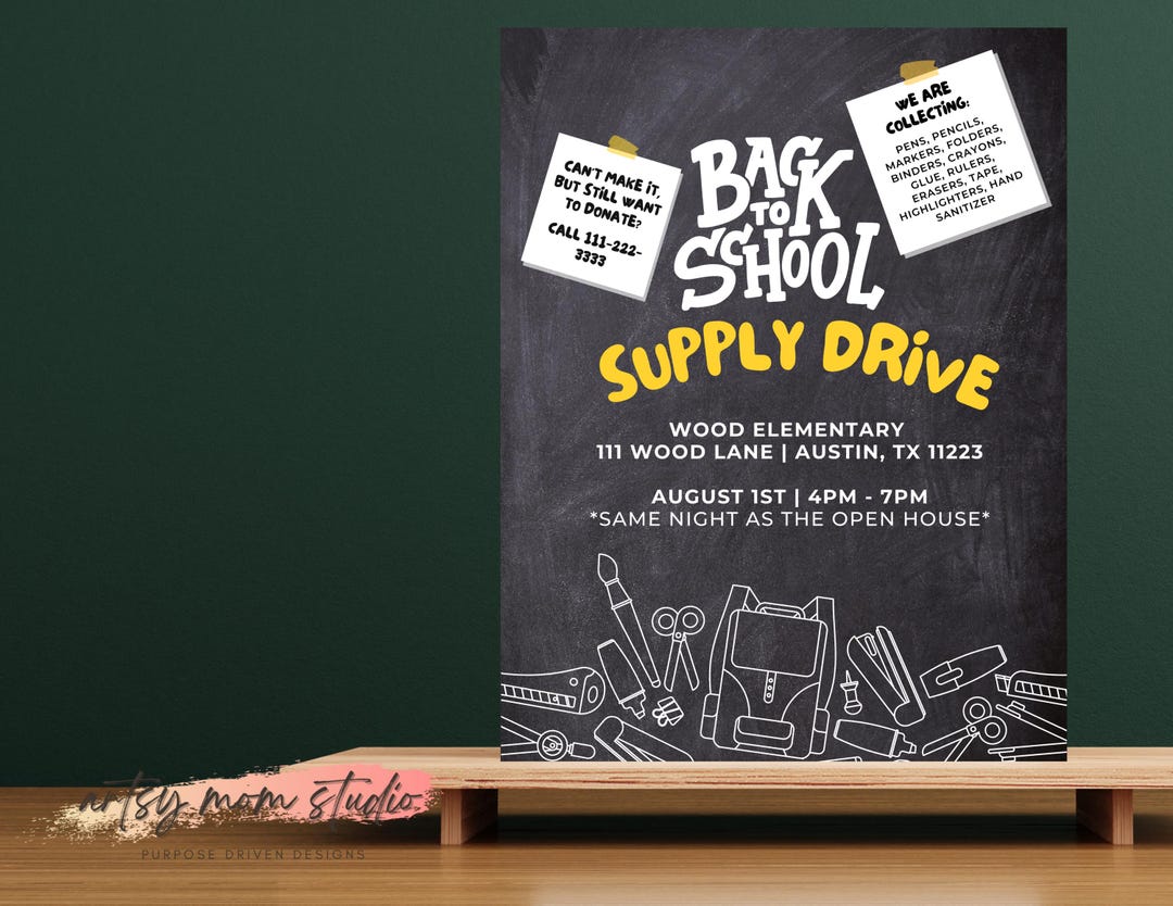 Editable School Supply Drive Flyer, Back to School Invite, School ...
