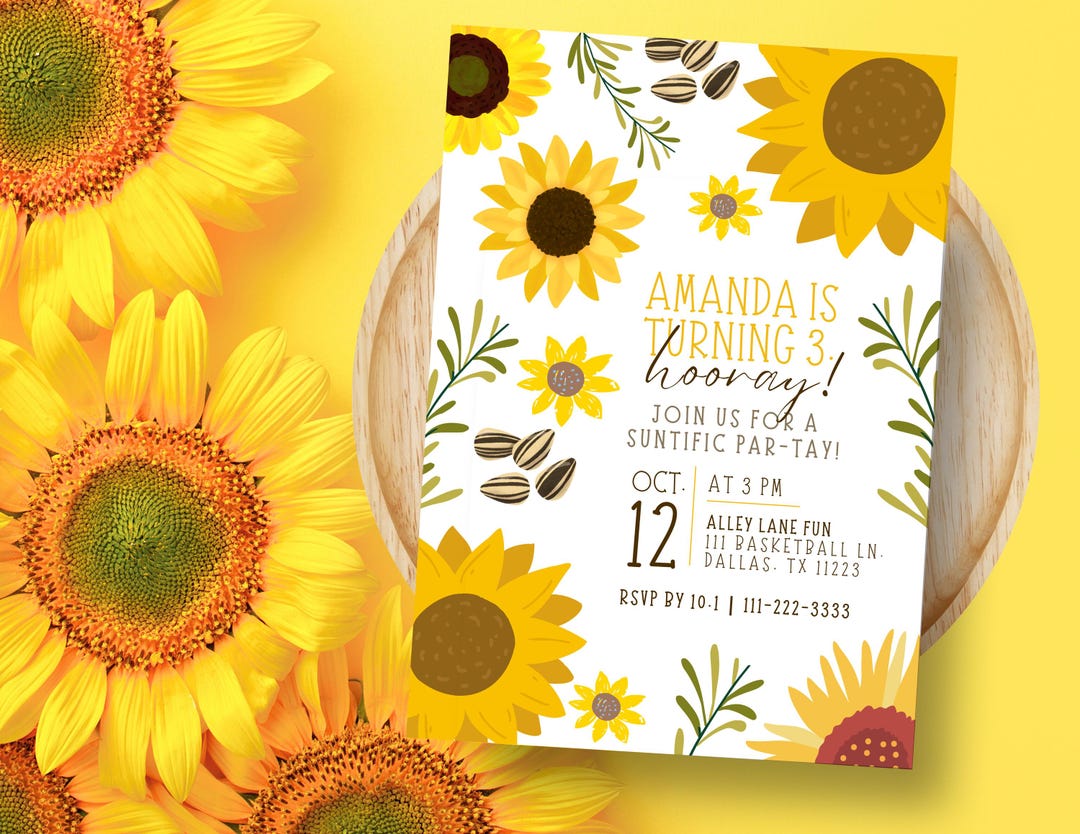 Editable Sunflower Birthday Invitation Template | Floral Sunflower ...