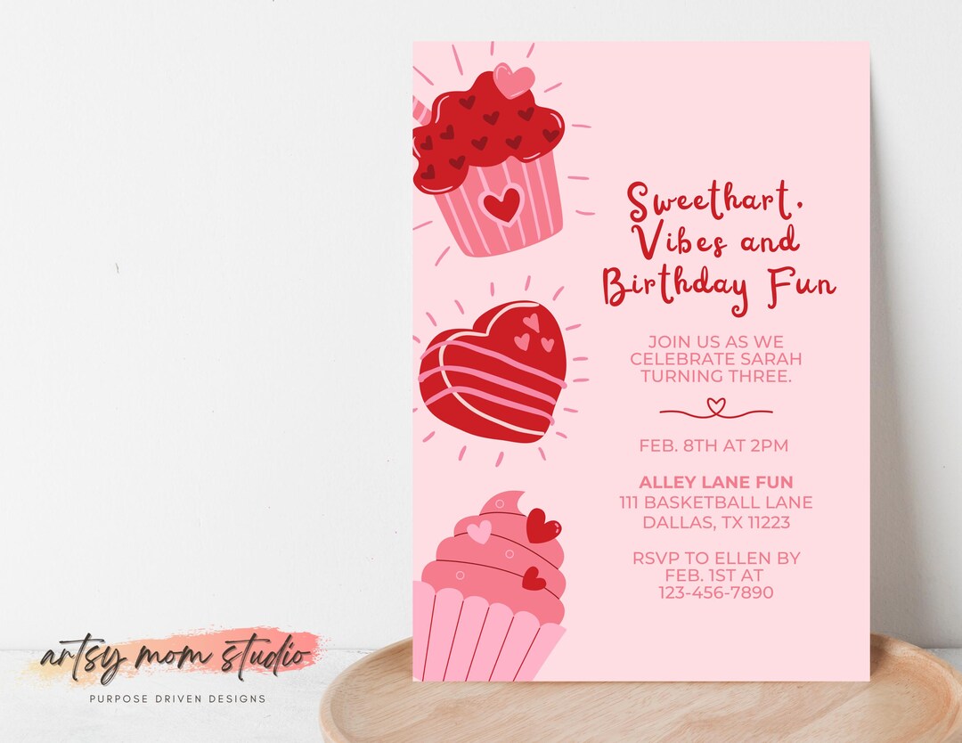 Editable Heart Themed Birthday Party Invitation Template Pink and Red ...